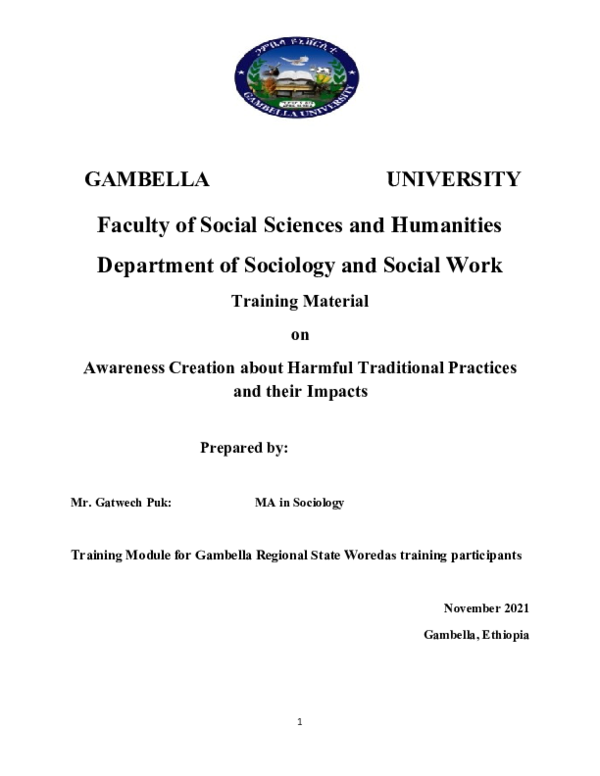 (DOC) Training Module on Harmful traditional practices