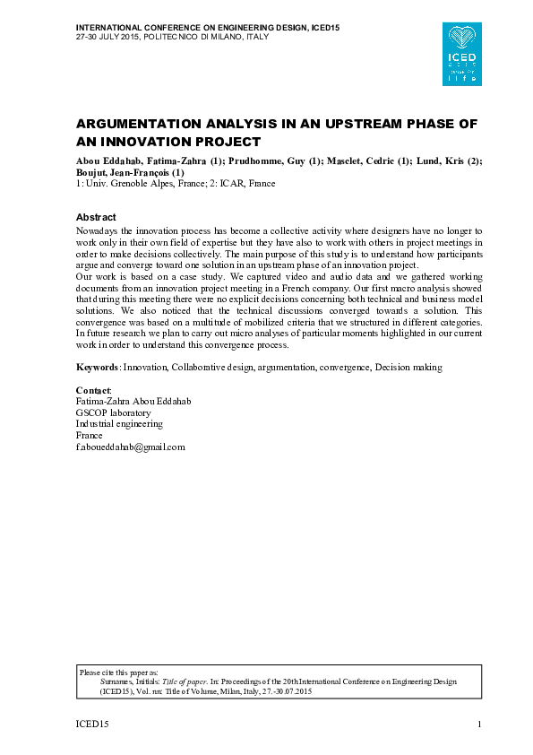 (PDF) Argumentation Analysis in an Upstream Phase of an innovation Project