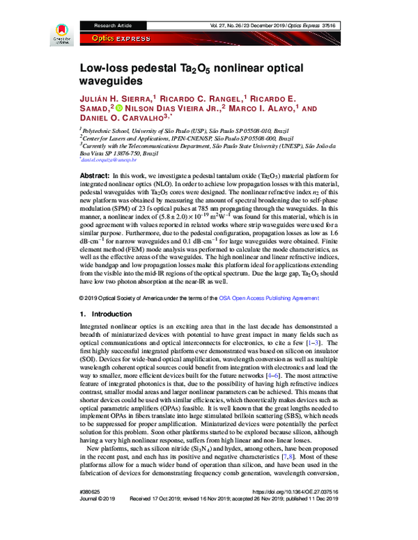 (PDF) Low-loss pedestal Ta2O5 nonlinear optical waveguides | Ricardo Cardoso Rangel - Academia.edu