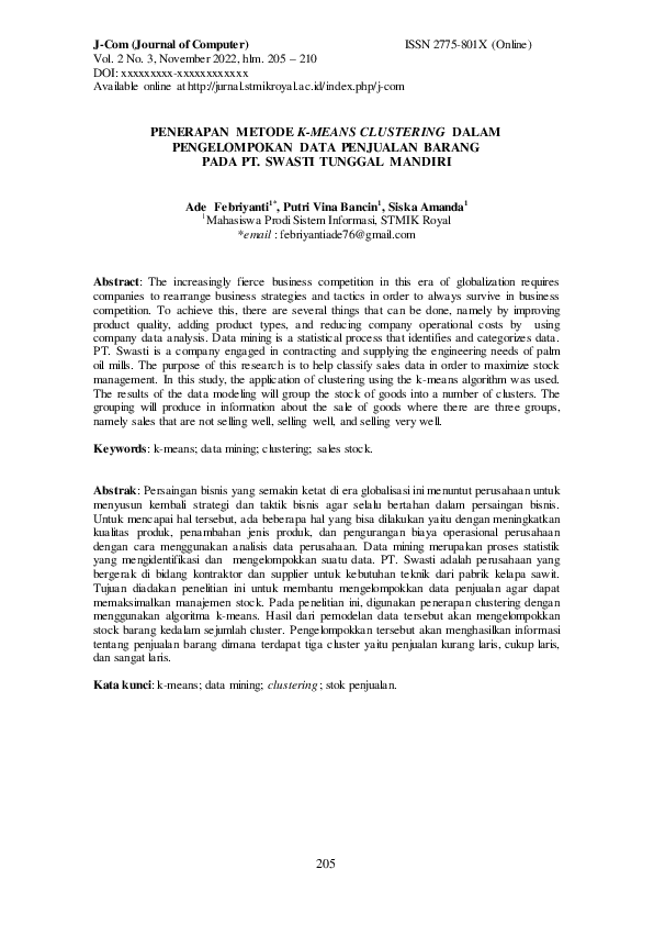 (PDF) Penerapan Metode K-Means Clustering dalam Pengelompokan Data ...