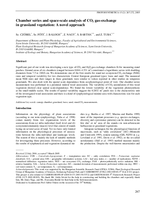 (PDF) Chamber series and space-scale analysis of CO2 gas-exchange in grassland vegetation: A ...