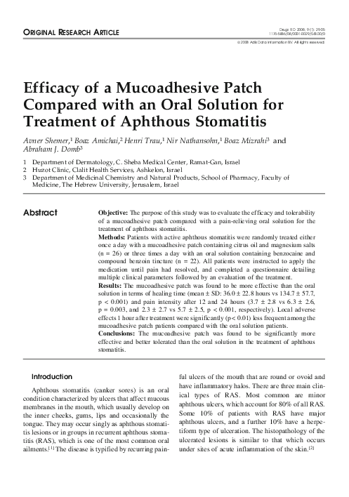 (PDF) Efficacy of a Mucoadhesive Patch Compared with an Oral Solution ...