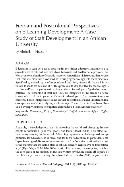 (PDF) Freirian and Postcolonial perspectives on E-learning Development ...