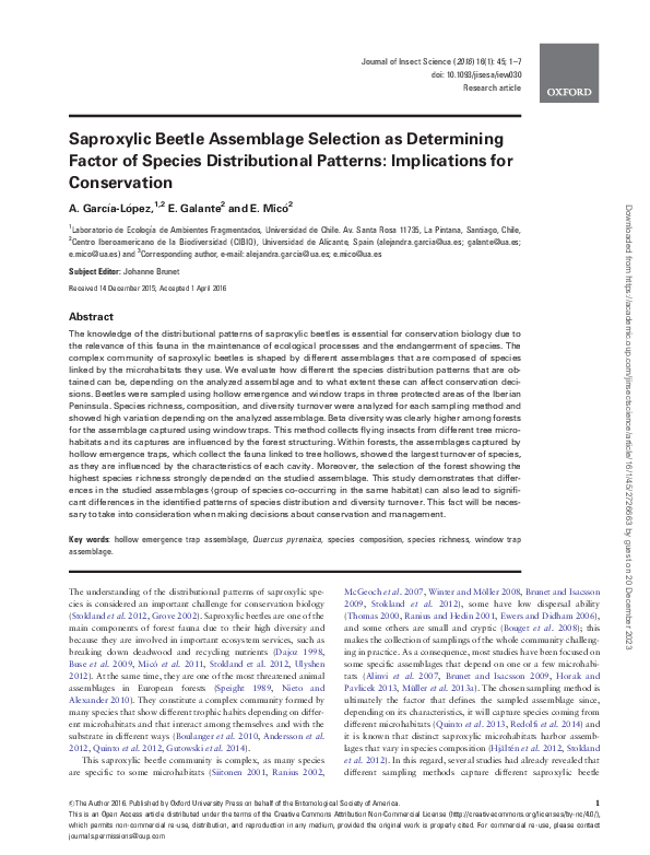 (PDF) Saproxylic Beetle Assemblage Selection as Determining Factor of ...