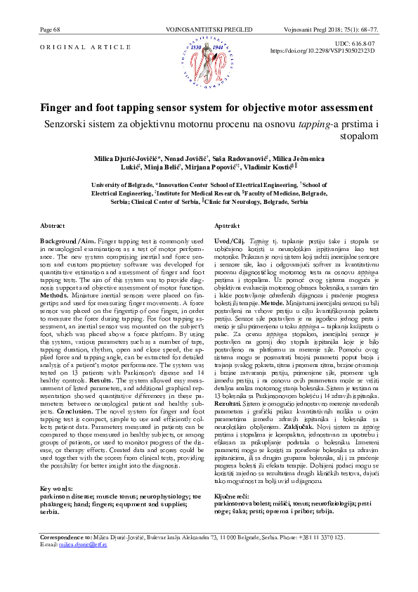 (PDF) Finger and foot tapping sensor system for objective motor ...