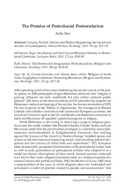 (PDF) The Promise of Postcolonial Postsecularism