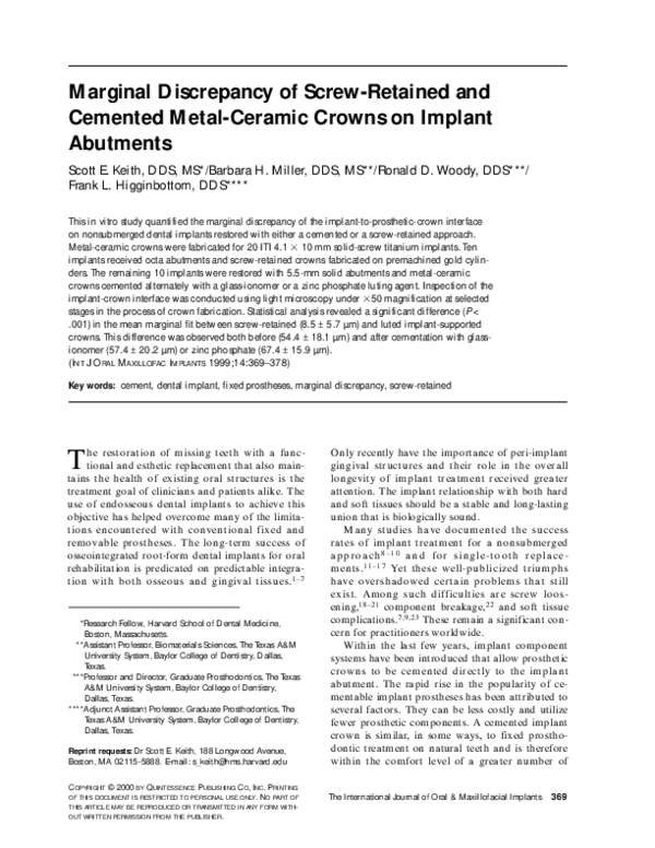 (PDF) Marginal discrepancy of screw-retained and cemented metal-ceramic ...