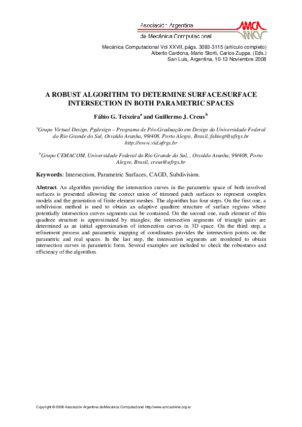 (PDF) A Robust Algorithm to Determine Surface/Surface Intersection in Both Parametric Spaces