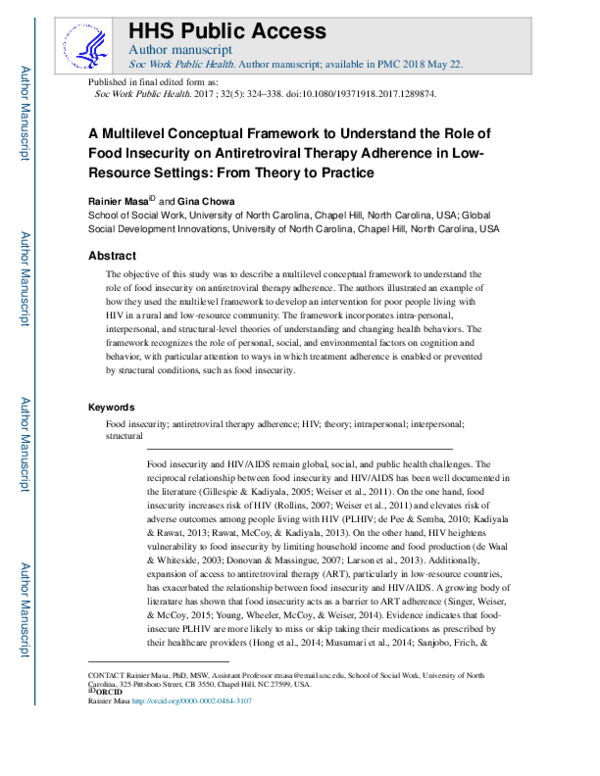 (PDF) A Multilevel Conceptual Framework to Understand the Role of Food Insecurity on ...