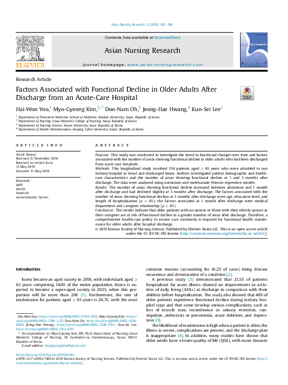 (PDF) Factors Associated with Functional Decline in Older Adults After ...
