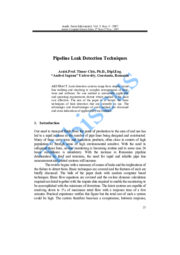 Pdf Pipeline Leak Detection Techniques Timur Chis