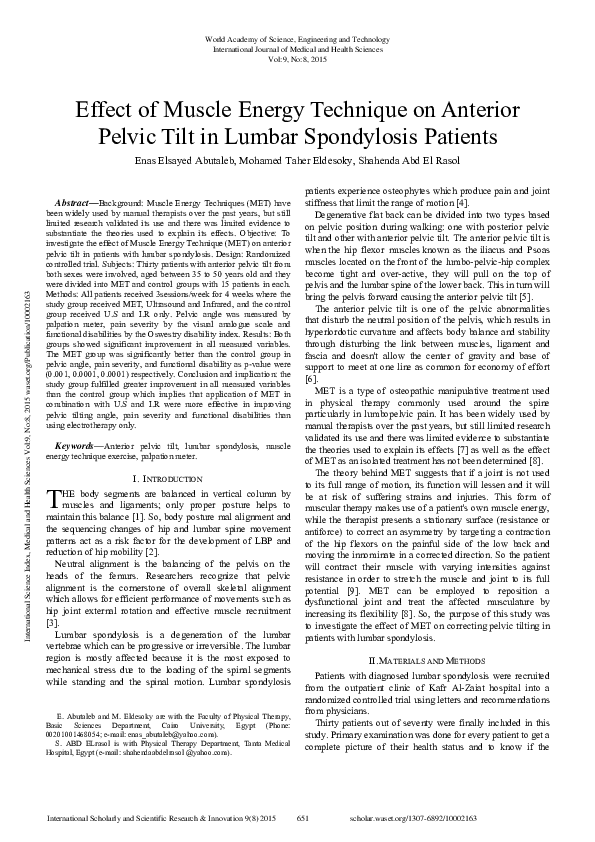 (PDF) Effect Of Muscle Energy Technique On Anterior Pelvic Tilt In ...