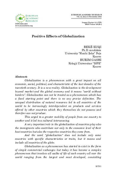 (PDF) Positive Effects of Globalization