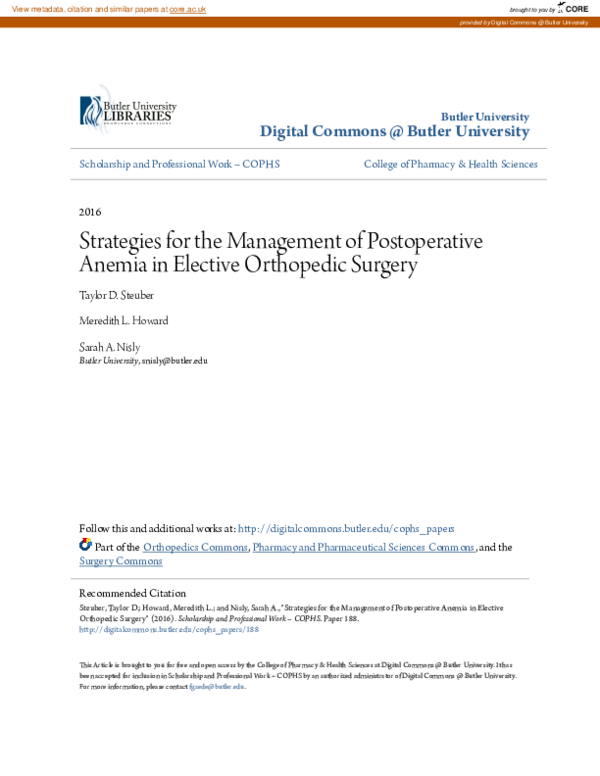 (PDF) Strategies for the Management of Postoperative Anemia in Elective ...
