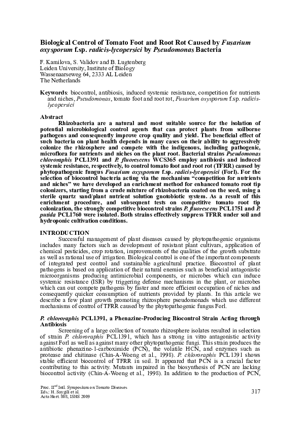 (PDF) Biological Control of Tomato Foot and Root Rot Caused by Fusarium ...