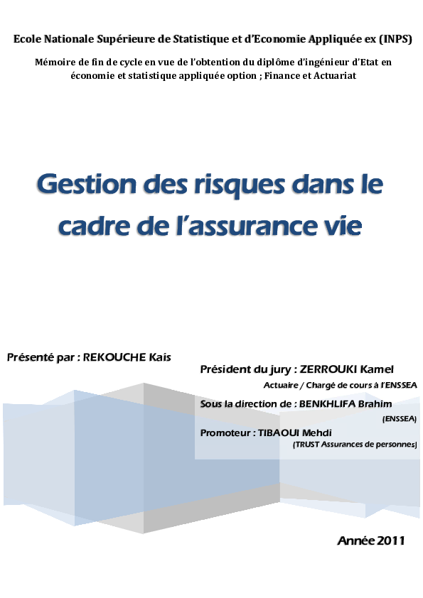 (PDF) Gestion des risques dans l'assurance-vie