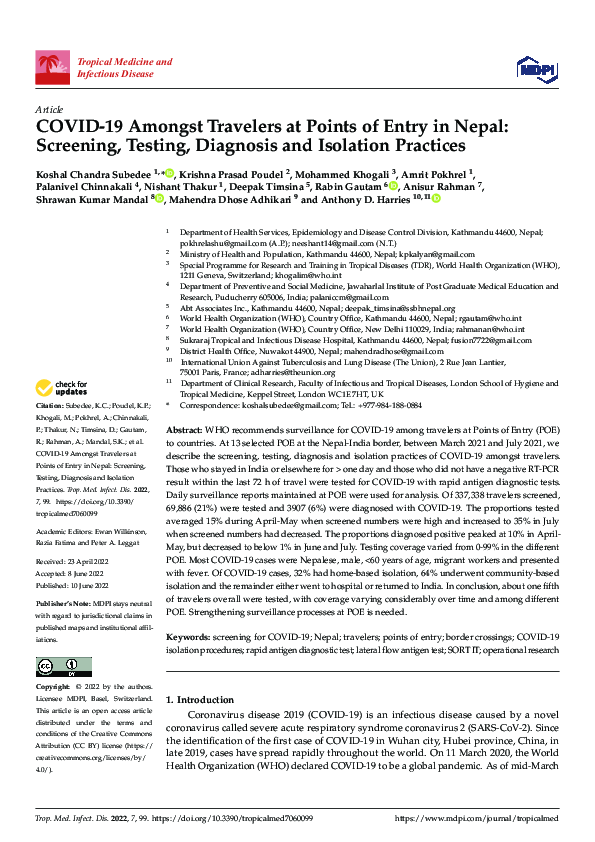 (PDF) COVID-19 Amongst Travelers at Points of Entry in Nepal: Screening ...