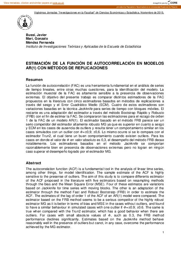 (PDF) Estimación de la función de autocorrelación en modelos AR(1) con Métodos de Replicaciones