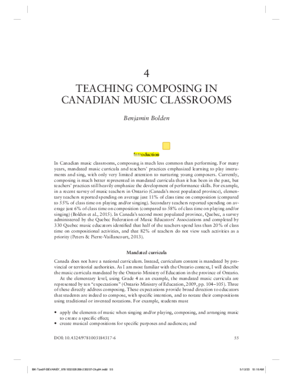 (PDF) Teaching Composing in Canadian Music Classrooms