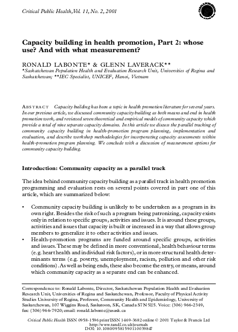 (PDF) Capacity building in health promotion, Part 2: Whose use? And ...