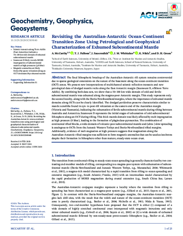 (PDF) Revisiting the Australian‐Antarctic Ocean‐Continent Transition ...