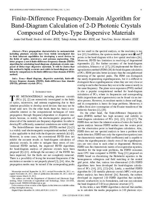 (PDF) Finite-Difference Frequency-Domain Algorithm for Band-Diagram Calculation of 2-D Photonic ...