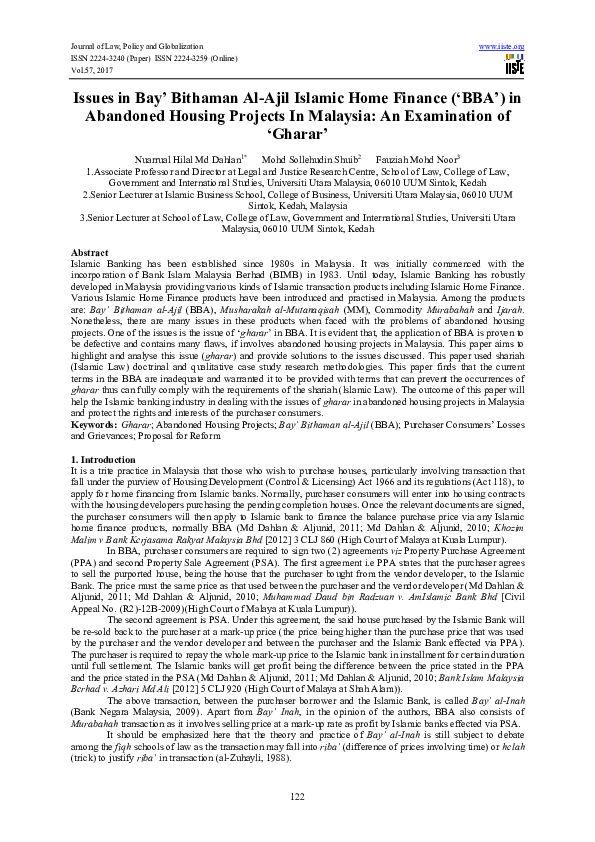 (PDF) Issues in Bay’ Bithaman Al-Ajil Islamic Home Finance (‘BBA’) in ...
