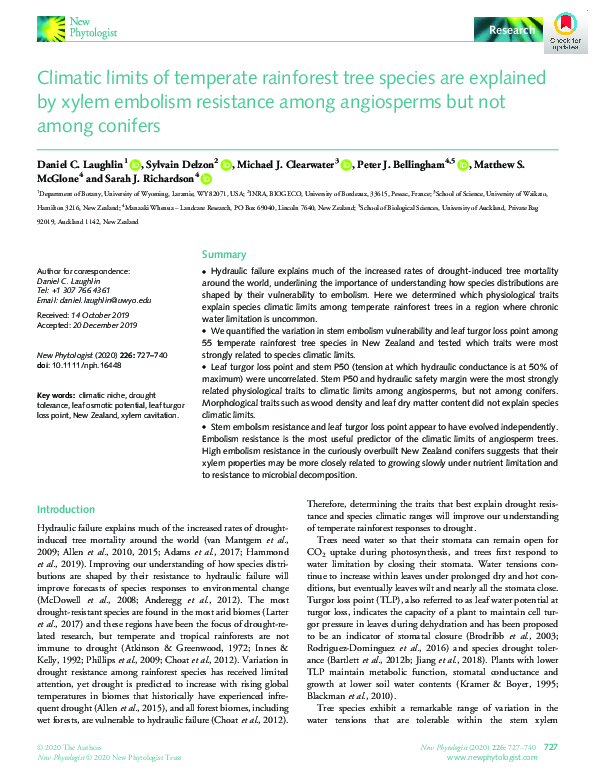(PDF) Climatic limits of temperate rainforest tree species are explained by xylem embolism ...