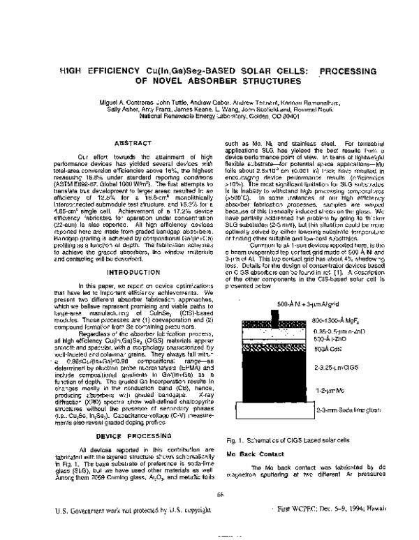 (PDF) HIGH EFFICIENCY Cu (Ln, Ga) SepBASED SOLAR CELLS: PROCESSING OF NOVEL ABSORBER STRUCTURES ...