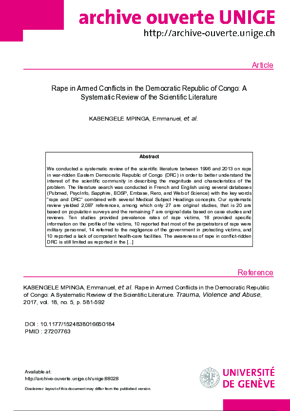 (PDF) Rape in Armed Conflicts in the Democratic Republic of Congo: A ...