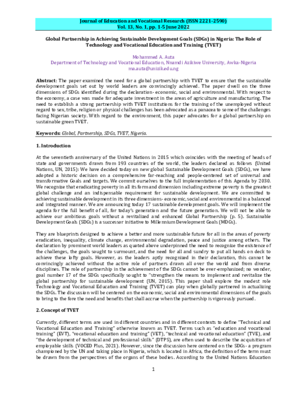 (PDF) Global Partnership in Achieving Sustainable Development Goals ...