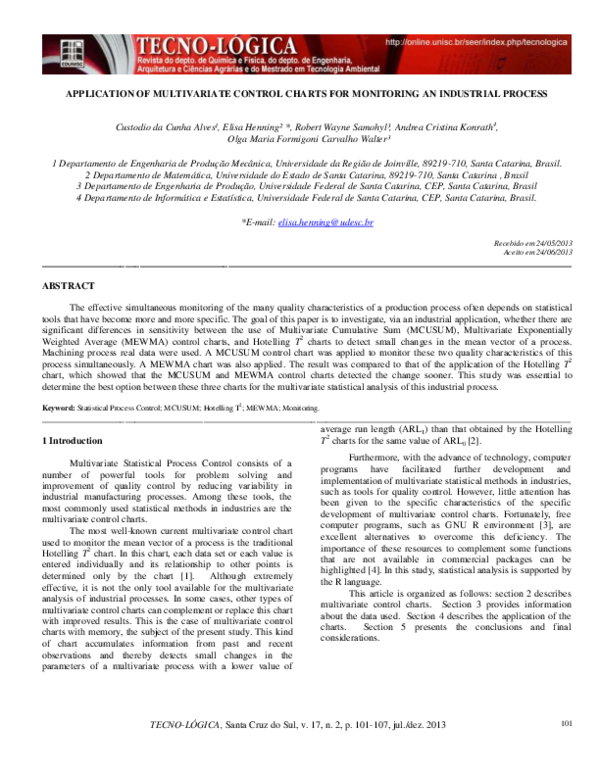 (PDF) Application of Multivariate Control Charts for Monitoring an Industrial Process
