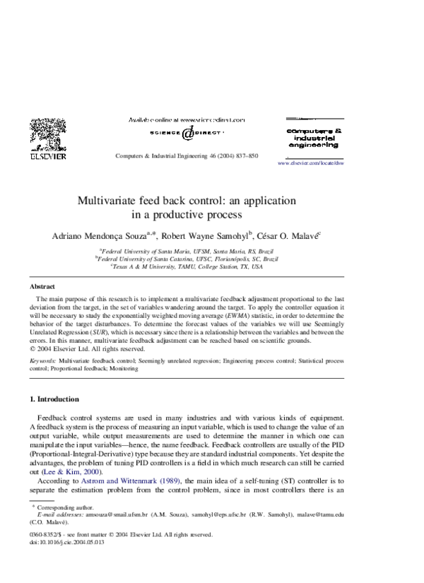 (PDF) Multivariate feed back control: an application in a productive process | Robert Samohyl ...