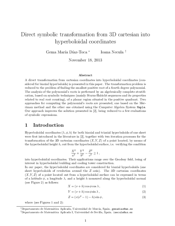 (PDF) Direct symbolic transformation from 3D cartesian into ...