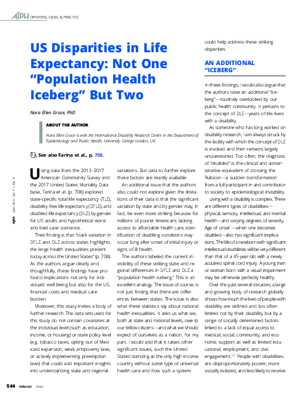 (PDF) US Disparities in Life Expectancy: Not One “Population Health ...