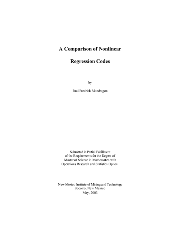 Pdf A Comparison Of Nonlinear Regression Codes