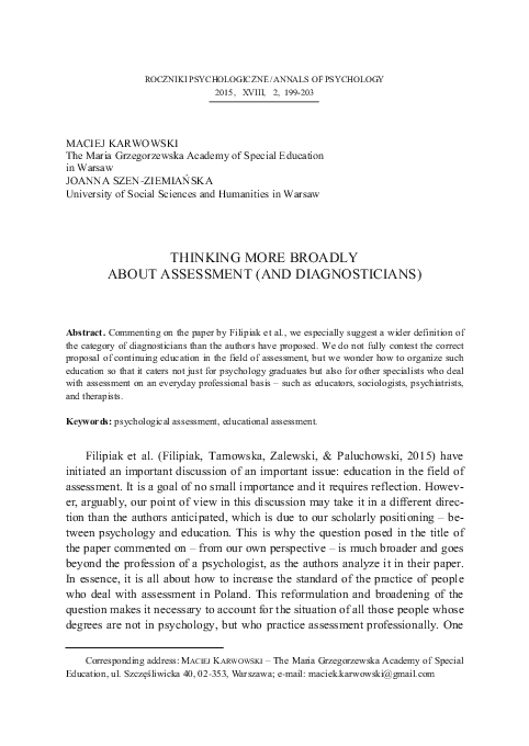 (PDF) Thinking more broadly about assessment (and diagnosticians)