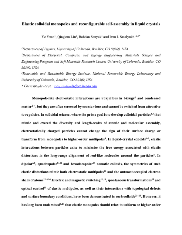 (PDF) Elastic colloidal monopoles and reconfigurable self-assembly in ...