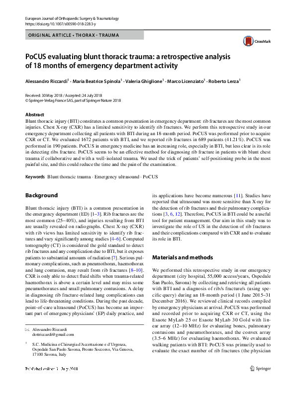 (PDF) PoCUS evaluating blunt thoracic trauma: a retrospective analysis ...