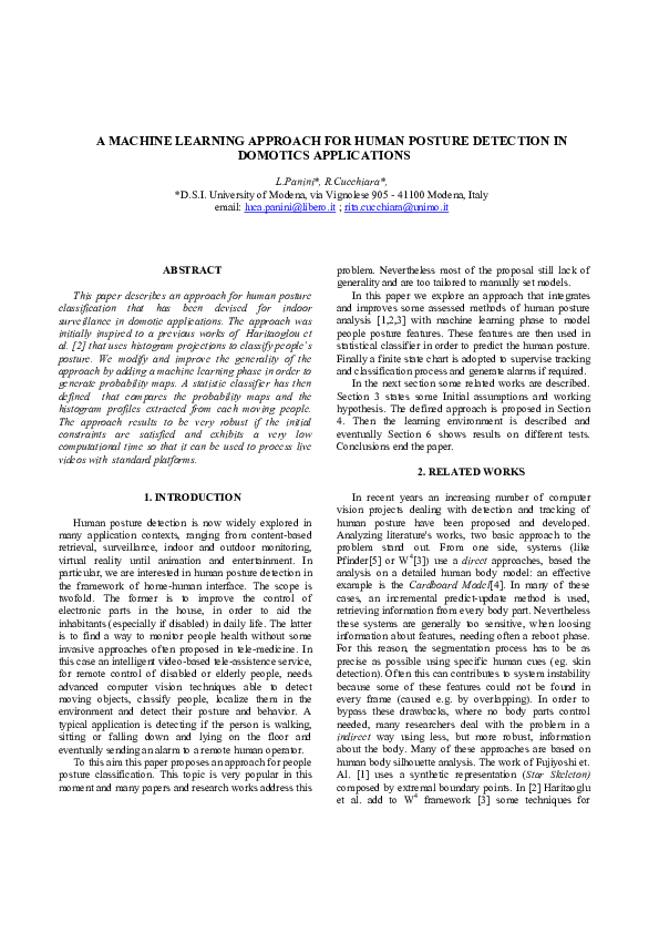 (PDF) A machine learning approach for human posture detection in domotics applications