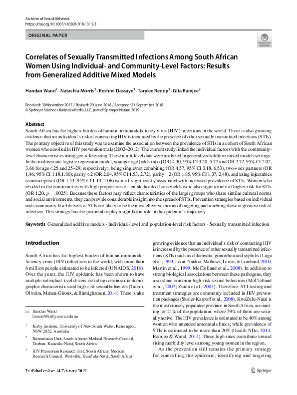 Pdf Correlates Of Sexually Transmitted Infections Among Street Based 8447