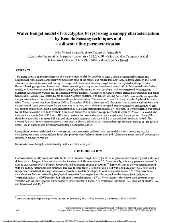 (PDF) Water budget model of a eucalyptus forest using a canopy ...