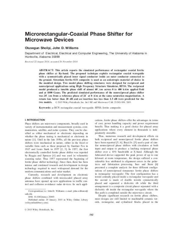 (PDF) Microrectangular-coaxial phase shifter for microwave devices