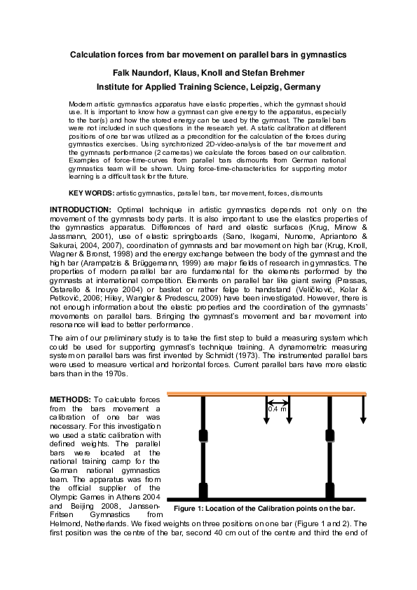 (PDF) Calculation forces from bar movement on parallel bars in gymnastics