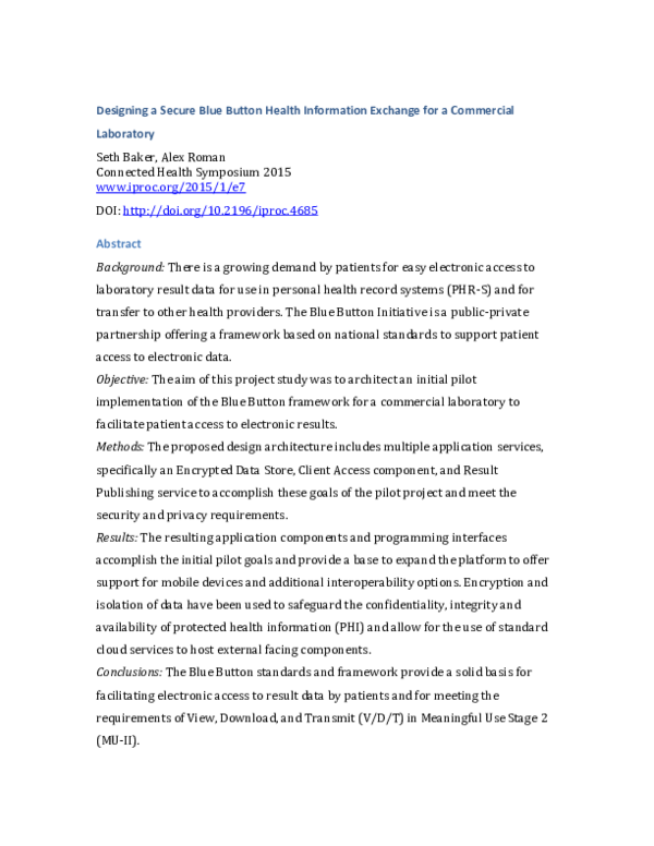 (PDF) Designing a Secure Blue Button Health Information Exchange for a ...