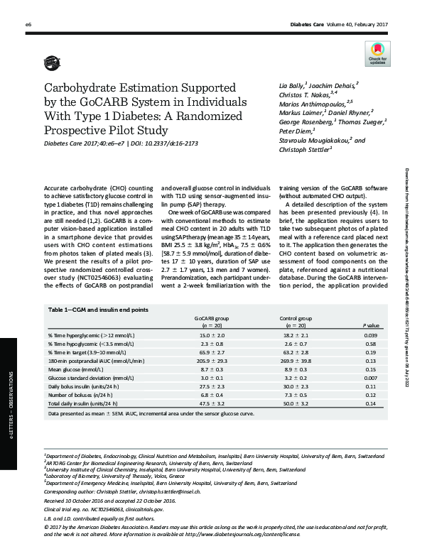(PDF) Carbohydrate Estimation Supported by the GoCARB System in ...