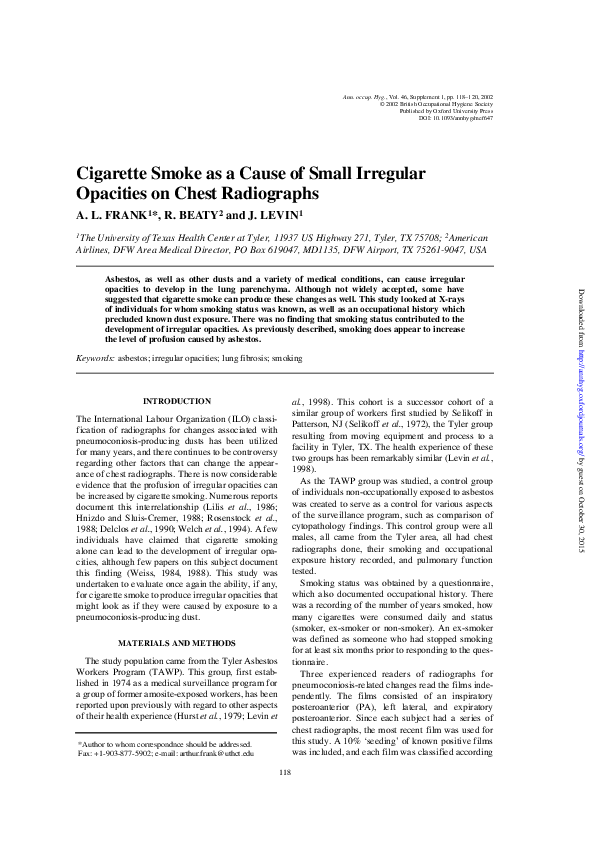 (PDF) Cigarette Smoke as a Cause of Small Irregular Opacities on Chest ...