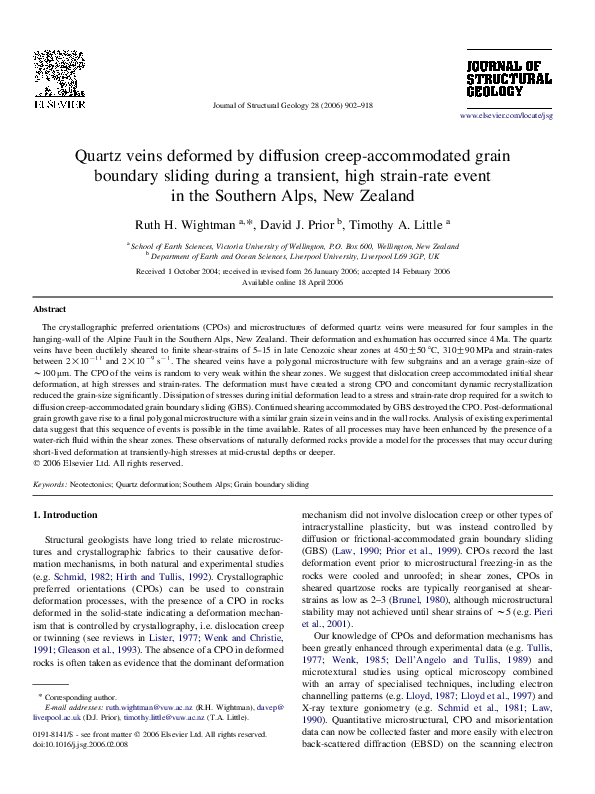(PDF) Quartz veins deformed by diffusion creep-accommodated grain ...