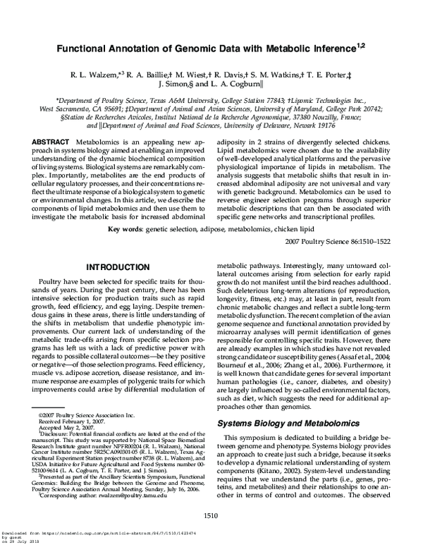 (PDF) Functional Annotation of Genomic Data with Metabolic Inference