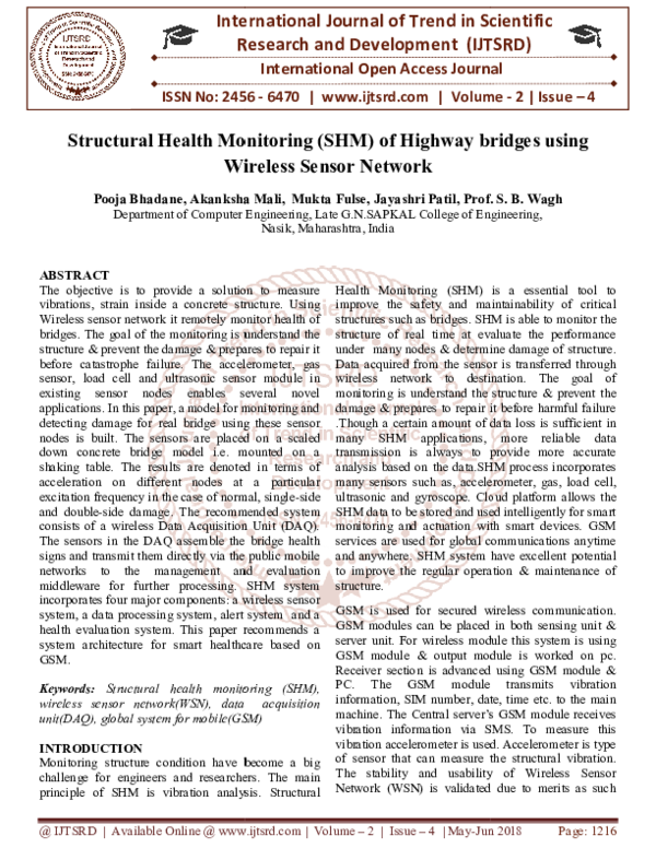 (PDF) Structural Health Monitoring SHM of Highway bridges using Wireless Sensor Network